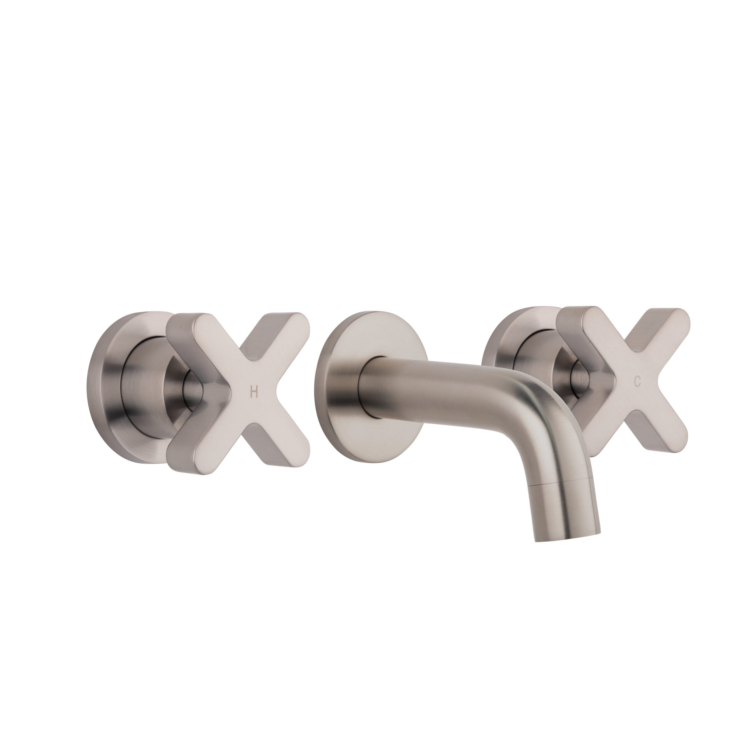 Cross Assembly Taps & Mini Spout Set - Brushed Nickel - ABI Interiors UK