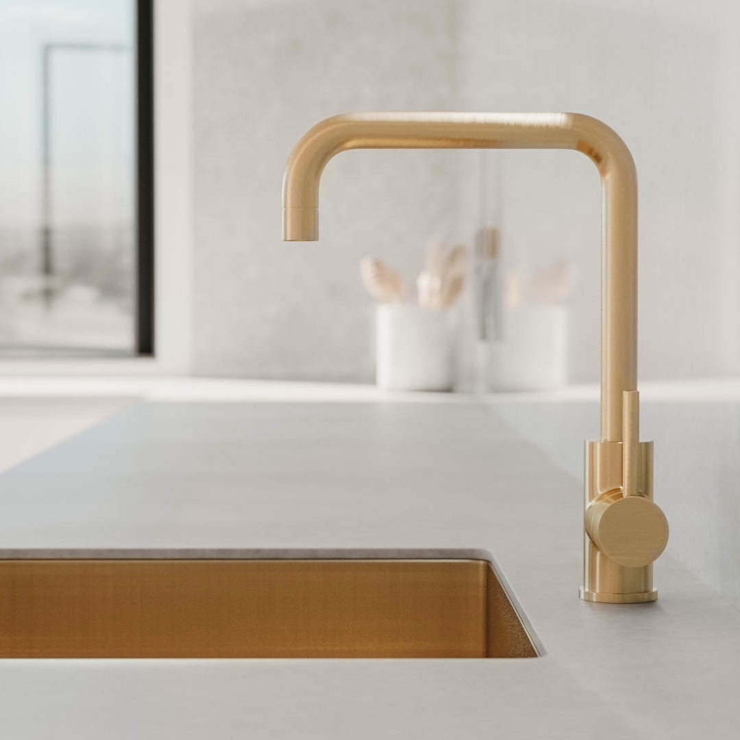 Eden Square Kitchen Mixer - Brushed Brass - ABI Interiors UK