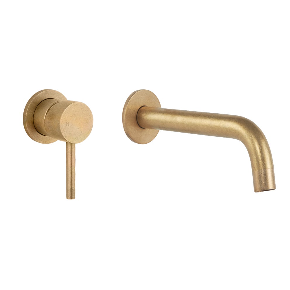 Elysian Minimal Mixer & Spout Set - Tumbled Aged Brass - ABI Interiors UK