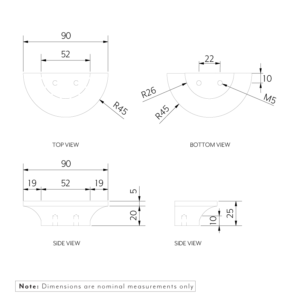 Hegman Half Moon Pull 90mm (Pair) - Ash - ABI Interiors UK