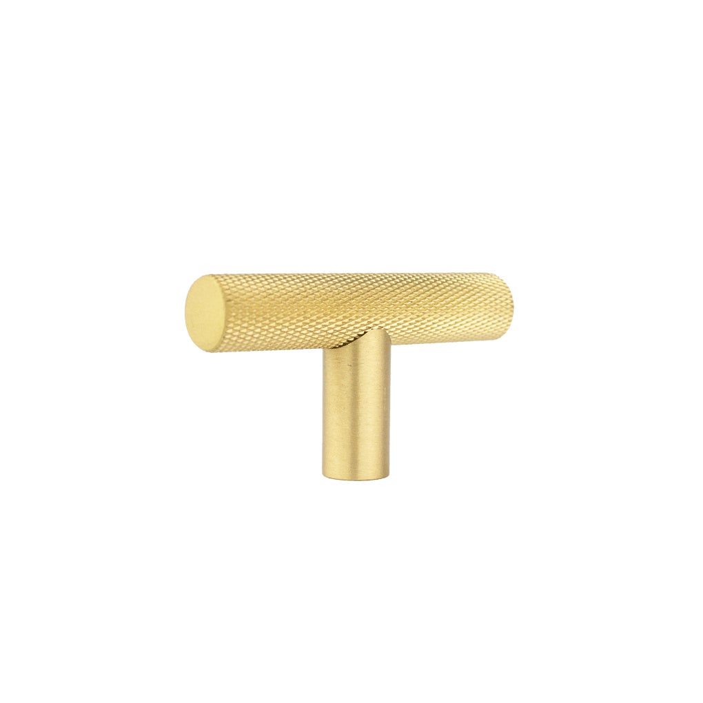 Tezra Textured Cabinetry T Pull – Brushed Brass - ABI Interiors UK