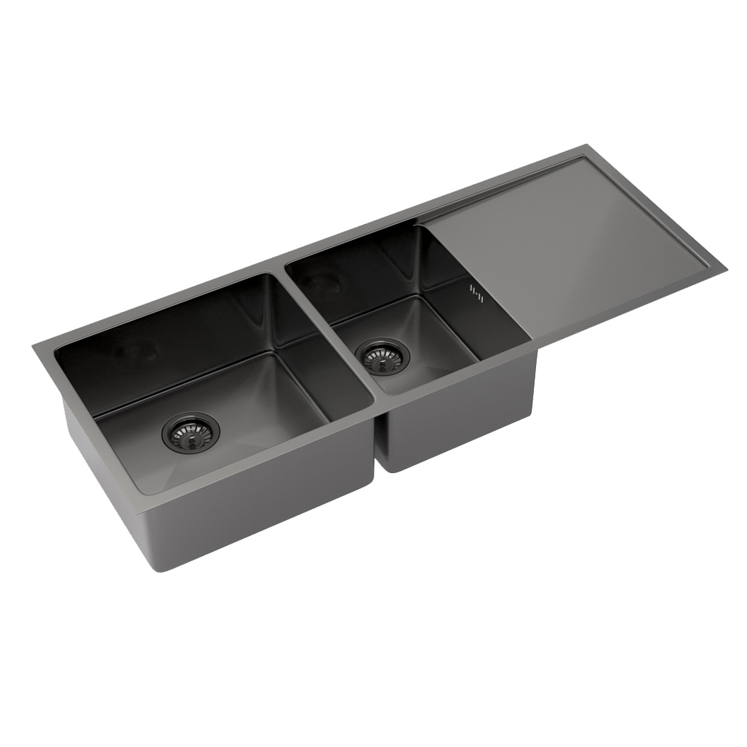 Ontario - Double Sink - Brushed Gunmetal (Overflow) - ABI Interiors UK